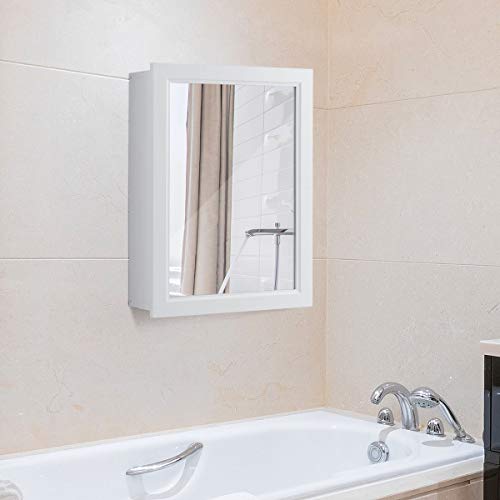 Casart Mirror Medicine Cabinet W/Single Door and Inner Adjustable Shelf in 3 Heights Storage Organizer for Bathroom, Vestibule, Bedroom Wall Mount Bathroom Cabinet,White
