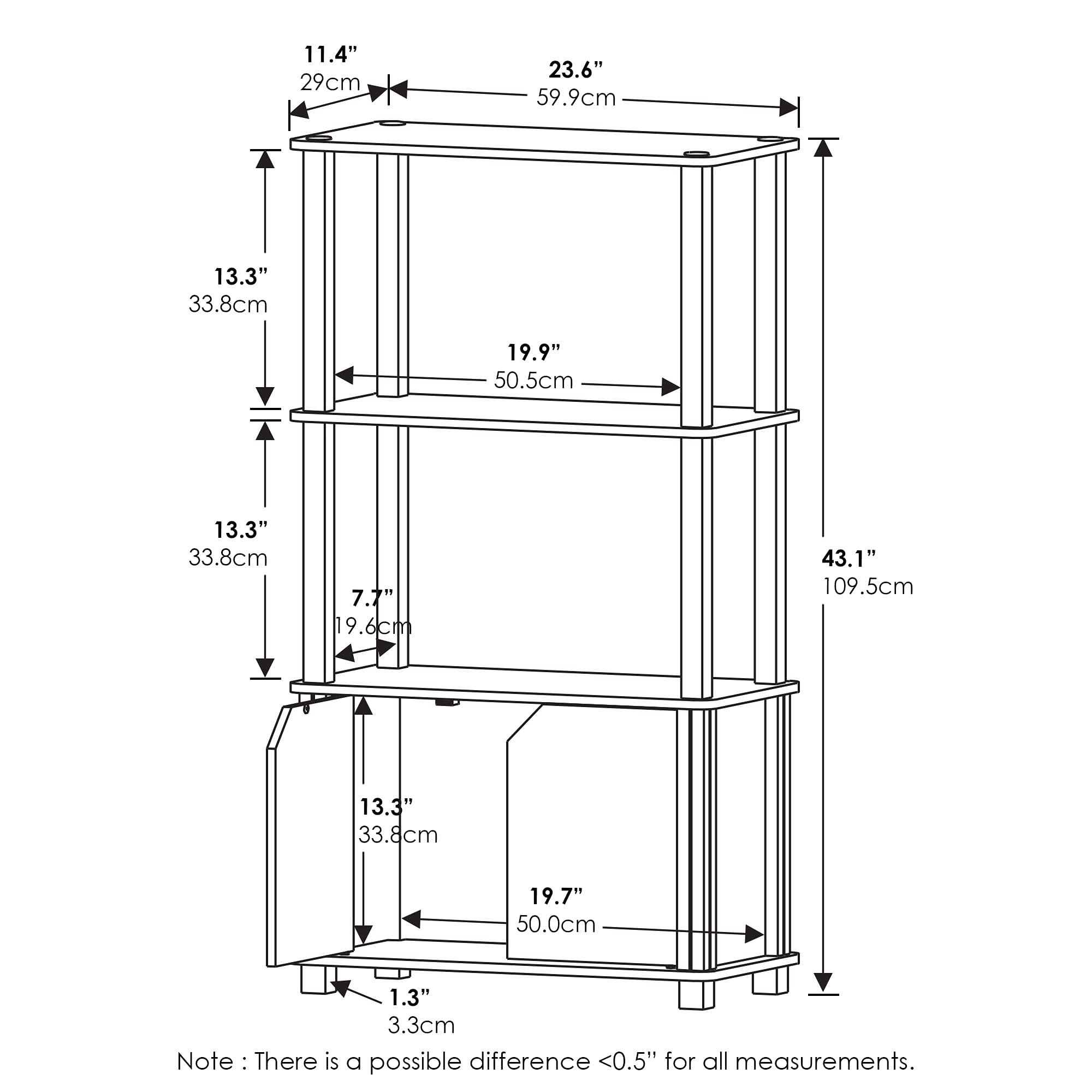 Furinno Brahms 4-Tier Multipurpose Bookcase/Bookshelf/Display Shelf/Display Rack with Door, French Oak Grey/Black