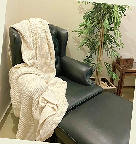 ARlinen 100% Cotton Blankets- Waffle Weave Cotton Blankets- Soft Lightweight Thermal Blankets (Ivory, Full Size)