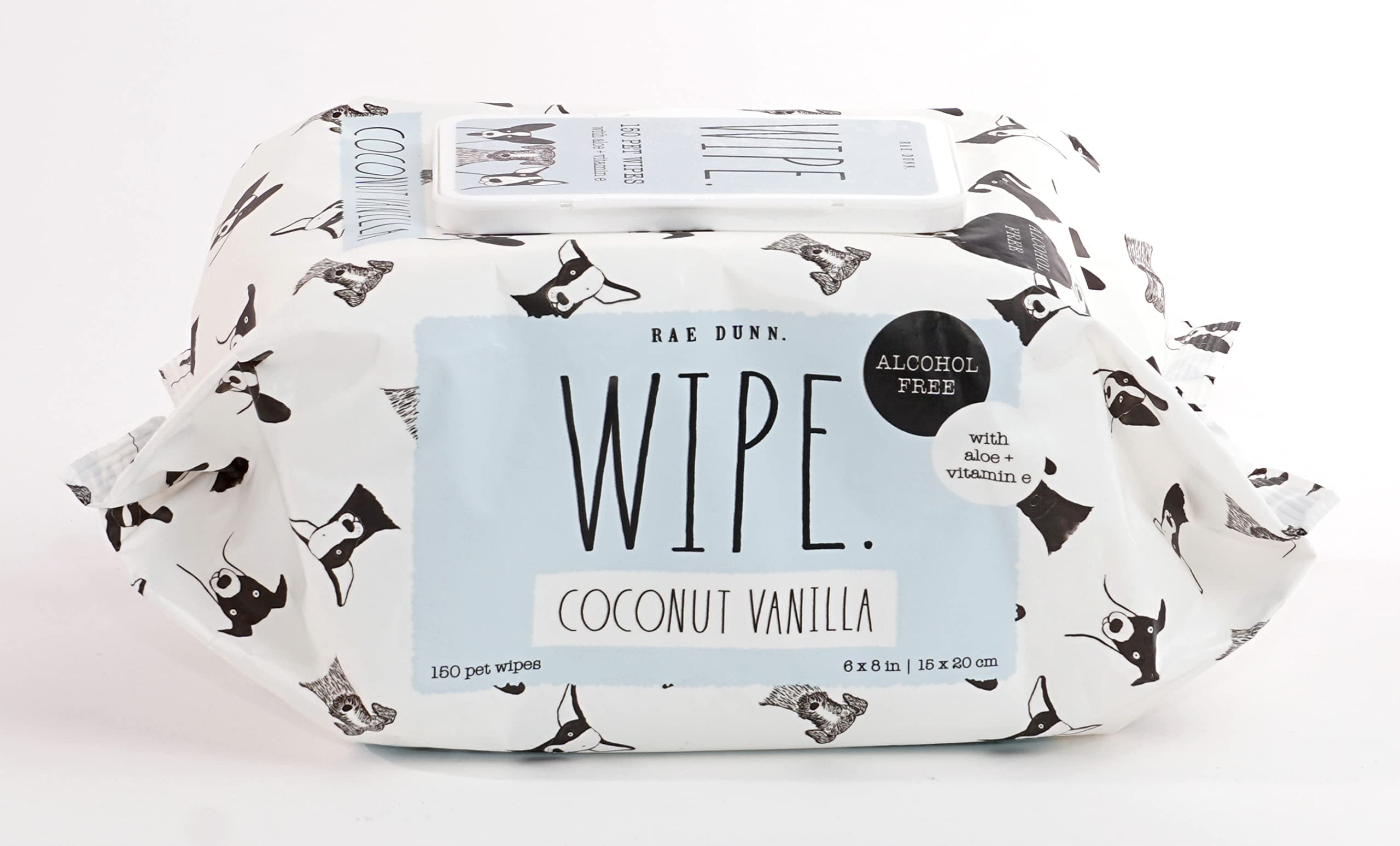 Rae Dunn Pet Wipes, Alcohol Free with Aloe and Vitamin E, Coconut Vanilla, 150 Count