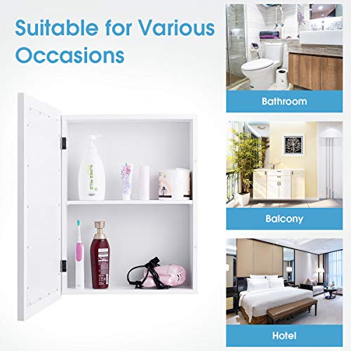Casart Mirror Medicine Cabinet W/Single Door and Inner Adjustable Shelf in 3 Heights Storage Organizer for Bathroom, Vestibule, Bedroom Wall Mount Bathroom Cabinet,White
