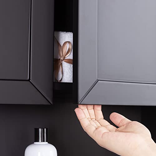 OONNEE Bathroom Wall Cabinet Black Wall Mounted Wood Medicine Cabinet, Over Toilet Storage Bathroom Cabinet with 2 Doors & Adjustable Shelf, Soft Hinge Wall Hanging Cabinet for Bathroom Laundry Room