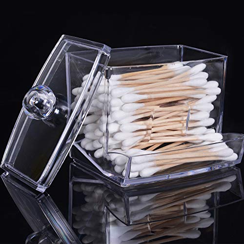 cotton swab holder,Acrylic Q-Tip cottonswab Storage Dispenser, Clear Cotton Balls Swab Holder Cotton Bud Storage Box, Transparent Cosmetics Makeup Case Cosmetic Organizer Container with Lid 1