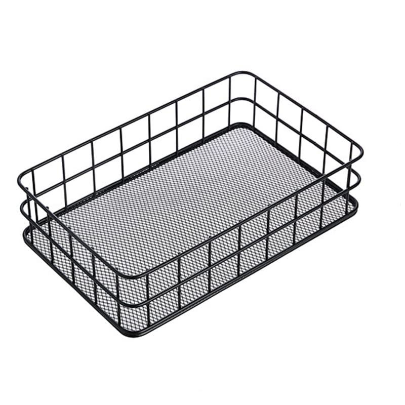 Lioong Black Metal Wire Bathroom Vanity Trays Storage Basket Bins for Organizing Paper Hand Towel Toilet Tank Vanity Countertop Table