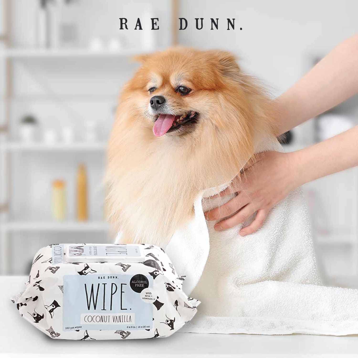 Rae Dunn Pet Wipes, Alcohol Free with Aloe and Vitamin E, Coconut Vanilla, 150 Count
