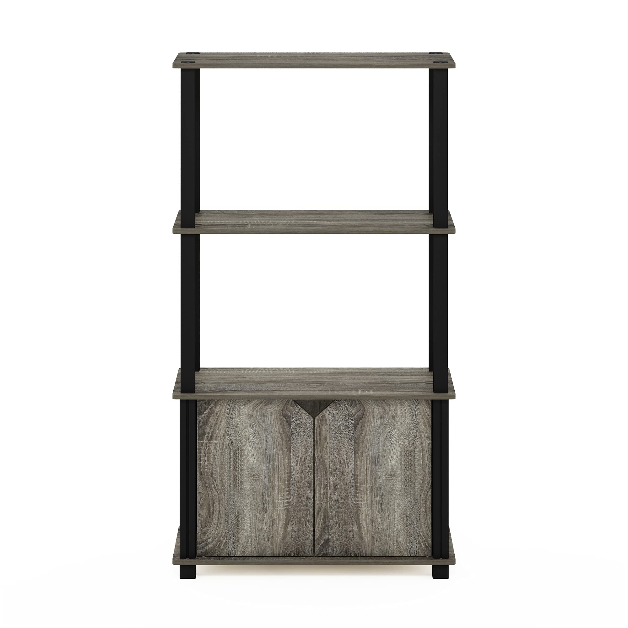 Furinno Brahms 4-Tier Multipurpose Bookcase/Bookshelf/Display Shelf/Display Rack with Door, French Oak Grey/Black