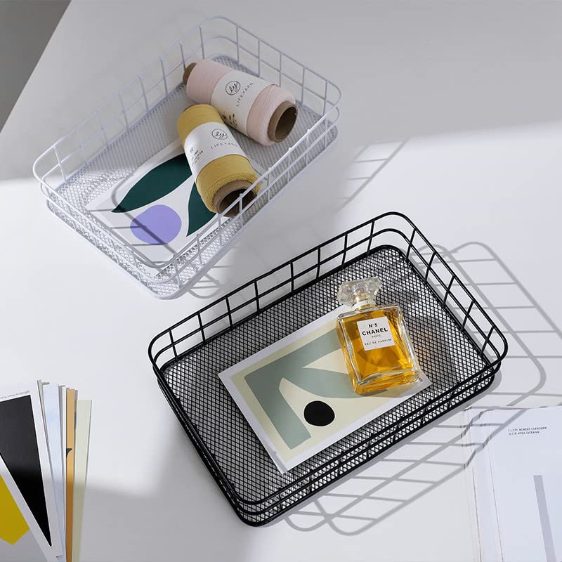 Lioong Black Metal Wire Bathroom Vanity Trays Storage Basket Bins for Organizing Paper Hand Towel Toilet Tank Vanity Countertop Table