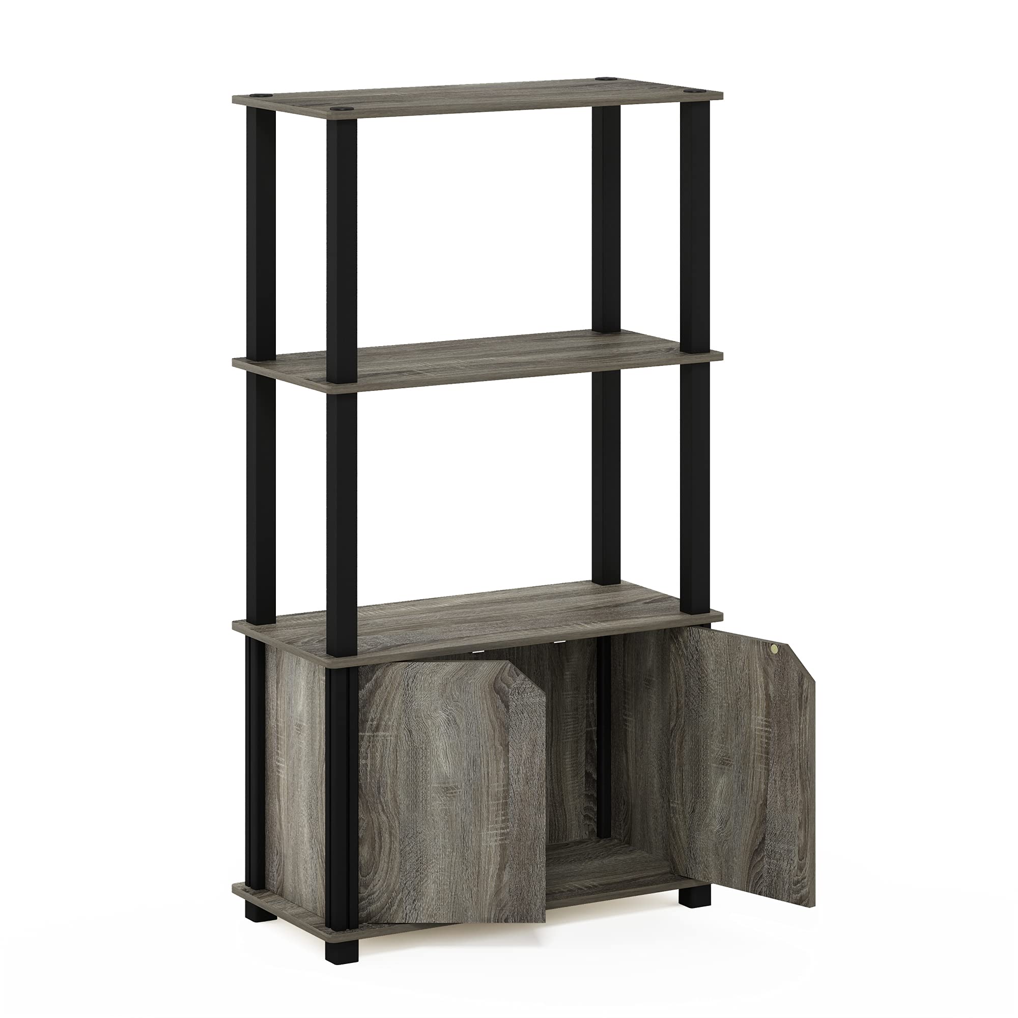 Furinno Brahms 4-Tier Multipurpose Bookcase/Bookshelf/Display Shelf/Display Rack with Door, French Oak Grey/Black