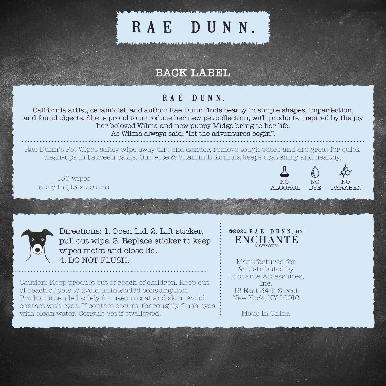 Rae Dunn Pet Wipes, Alcohol Free with Aloe and Vitamin E, Coconut Vanilla, 150 Count