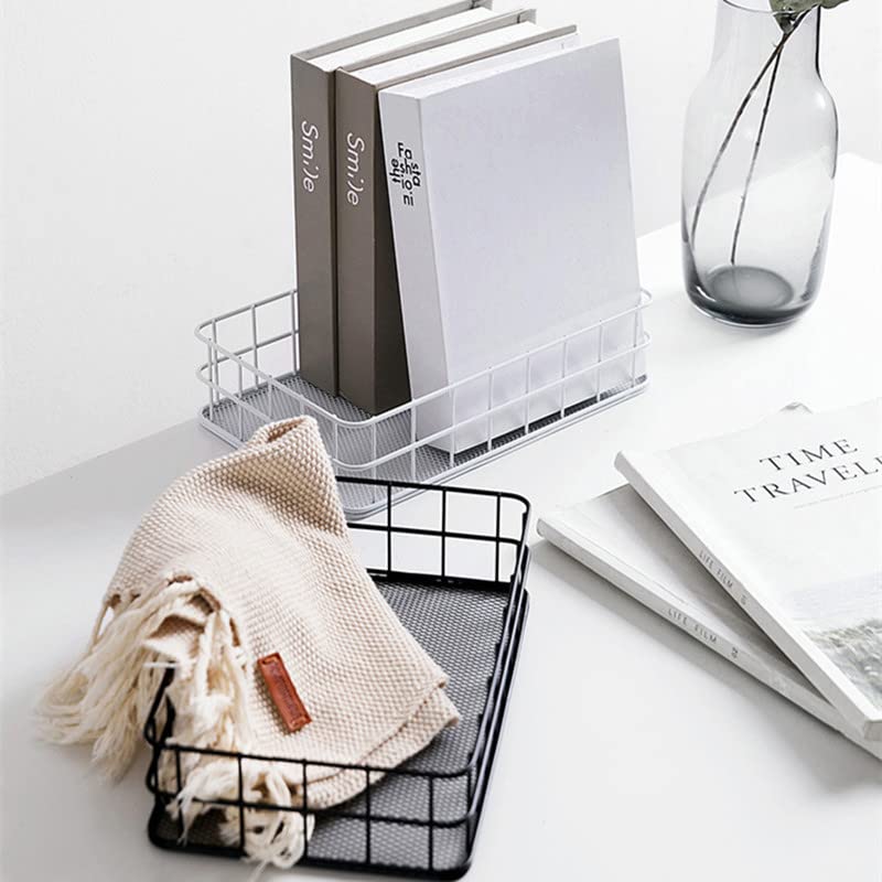 Lioong Black Metal Wire Bathroom Vanity Trays Storage Basket Bins for Organizing Paper Hand Towel Toilet Tank Vanity Countertop Table