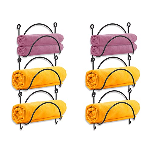 Unjumbly Metal Multi Purpose Towel Rack, Hold Up to 6 Towels - Stackable Wall Mounted Storage Organizer for Bathroom, Kitchen & Living Room, Wine Rack, Easy Installation - Black