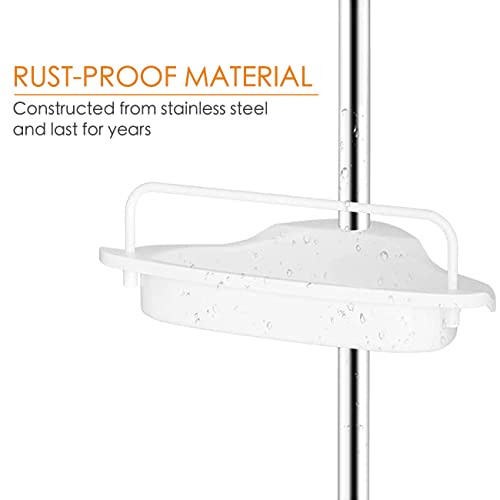 Rustproof Shower Caddy Corner, Shower Organizer with Tension Pole, 4 Tier Adjustable Shelves with Shower Storage, Stainless Shower Shelves, Drill Free Shower Rack, 56-114 Inch, White