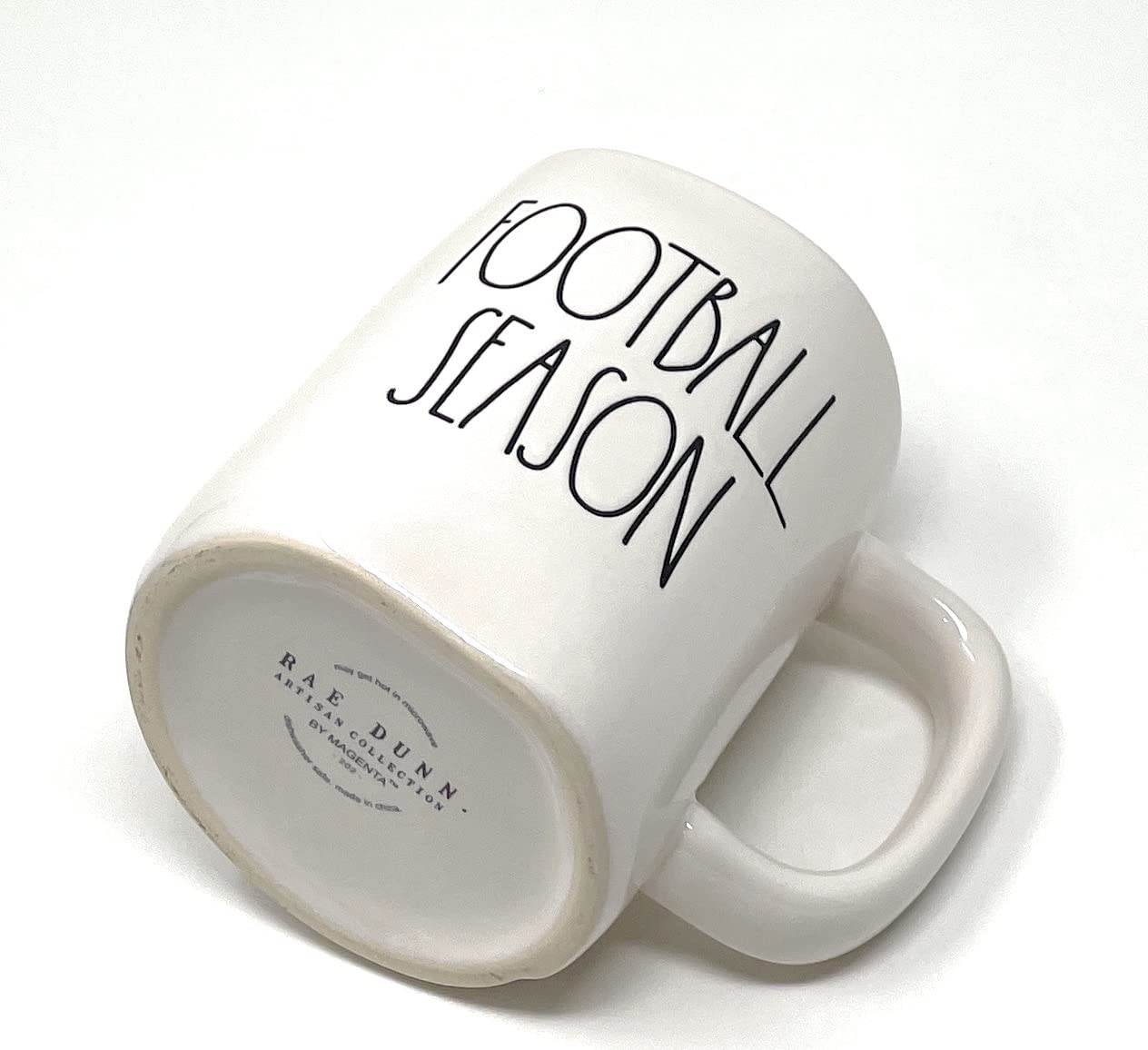 Rae Dunn FOOTBALL SEASON White Glossy Ceramic Coffee Tea Mug Cup