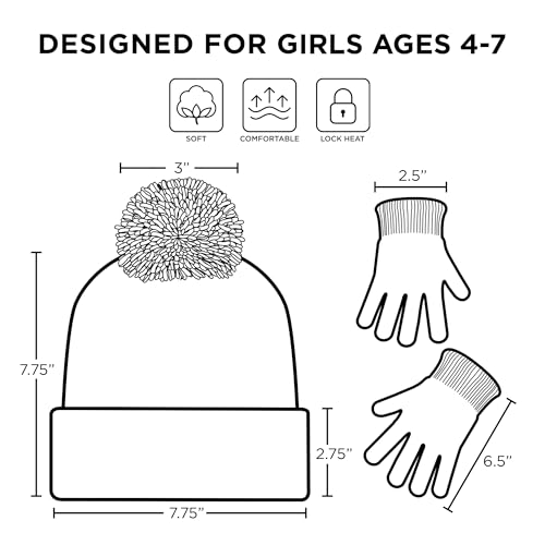 Disney Girls Princess Hat And Kids Gloves Set For Ages 4-7, Pink