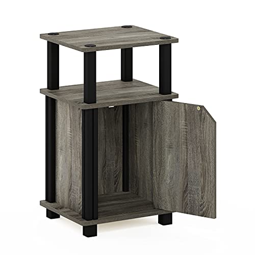 Furinno Brahms 3-Tier End Side Sofa Table/Nighstand with Door, 1-Pack, French Oak/Black