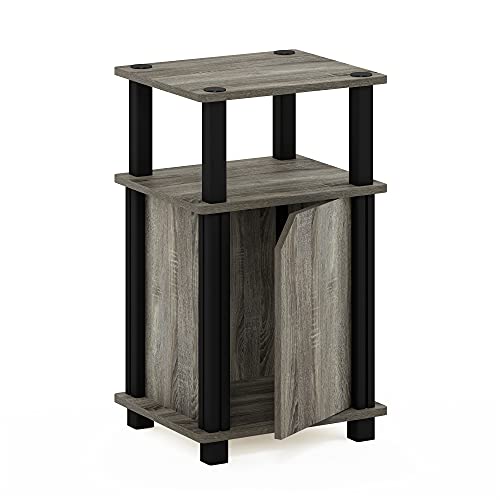 Furinno Brahms 3-Tier End Side Sofa Table/Nighstand with Door, 1-Pack, French Oak/Black