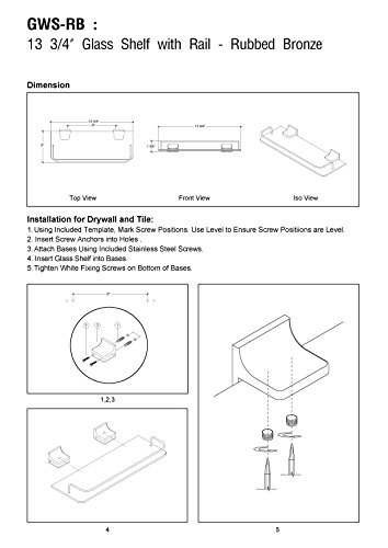 MODONA Glass Wall Shelf with Rail – Rubbed Bronze – 5 Year Warrantee