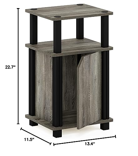 Furinno Brahms 3-Tier End Side Sofa Table/Nighstand with Door, 1-Pack, French Oak/Black