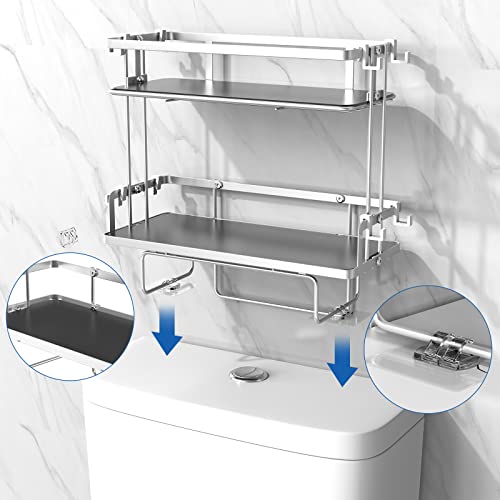 Misounda Over The Toilet Storage,Toilet Rack,Toilet Storage Rack, 2-Tier Bathroom Organizer Shelves with Divider,No Drilling Space Saver with Wall Mounting Design,White