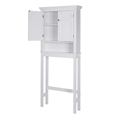 Spirich Home Bathroom Shelf Over-The-Toilet, Bathroom SpaceSaver, Bathroom Bathroom Storage Cabinet Organizer, White with Drawer