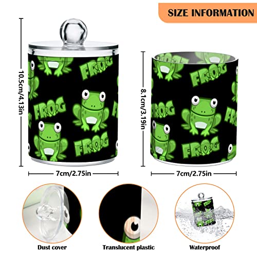 Fustylead 2 Pack Cartoon Frog Qtip Holder Dispensers, Plastic Apothecary Jar Bathroom Accessories Set for Cotton Ball, Swab, Round Pads, Floss