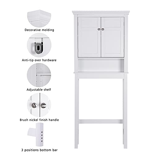 Spirich Home Bathroom Shelf Over-The-Toilet, Bathroom SpaceSaver, Bathroom Bathroom Storage Cabinet Organizer, White with Drawer