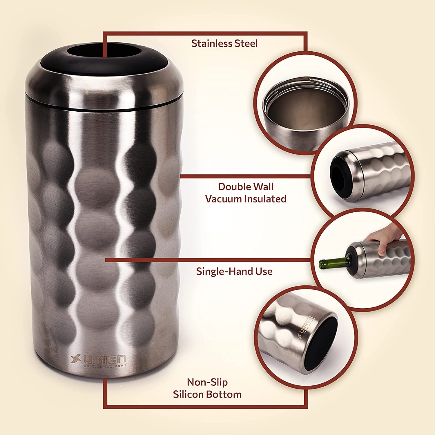 Premium Wine Chiller - 750ml Stainless Steel Wine Bottle Cooler, Vacuum Insulated & Double-Walled - Keeps Wine Cold for 6+ Hours - Champagne Chiller Sleeve for Most Bottles