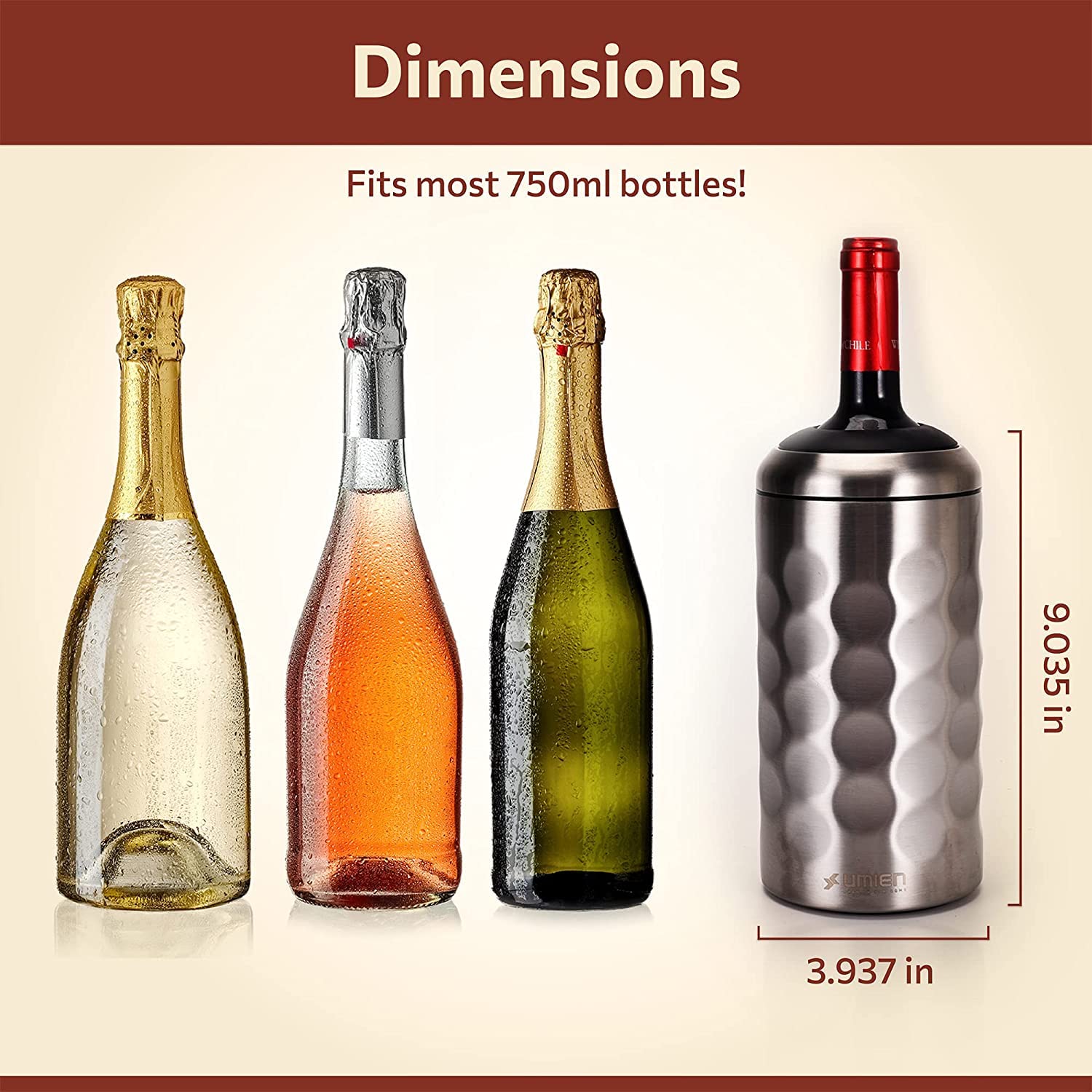 Premium Wine Chiller - 750ml Stainless Steel Wine Bottle Cooler, Vacuum Insulated & Double-Walled - Keeps Wine Cold for 6+ Hours - Champagne Chiller Sleeve for Most Bottles