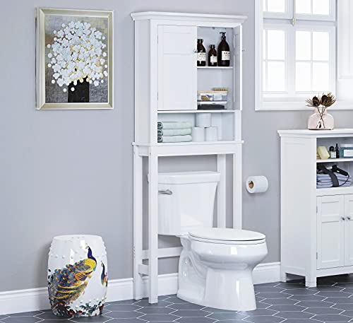 Spirich Home Bathroom Shelf Over-The-Toilet, Bathroom SpaceSaver, Bathroom Bathroom Storage Cabinet Organizer, White with Drawer