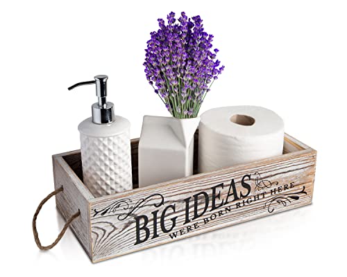 Bathroom Decor Box, 2 Sides with Funny Sayings -Perfect for Farmhouse Bathroom Decor, Rustic Bathroom Decor, Funny Toilet Paper Holder - Rustic White