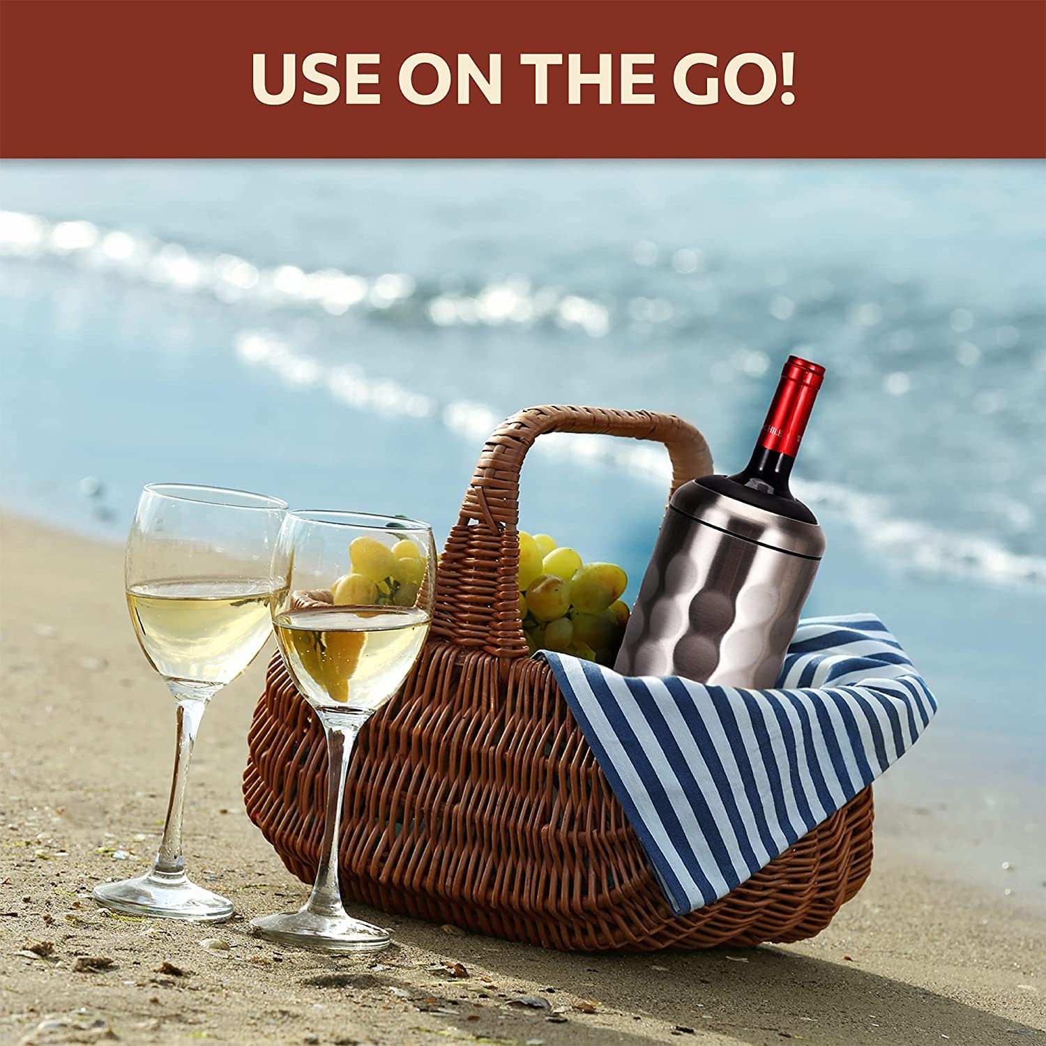 Premium Wine Chiller - 750ml Stainless Steel Wine Bottle Cooler, Vacuum Insulated & Double-Walled - Keeps Wine Cold for 6+ Hours - Champagne Chiller Sleeve for Most Bottles