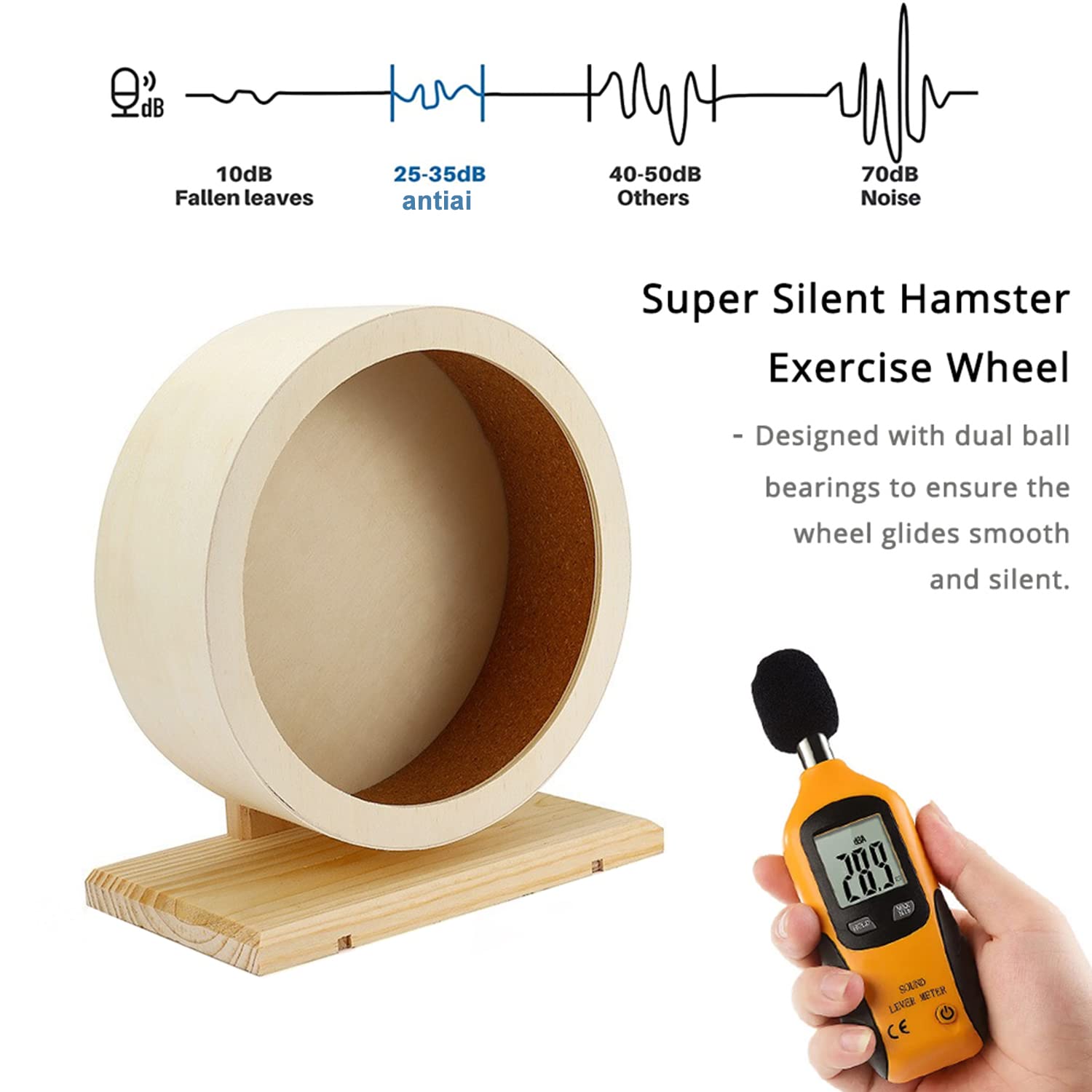 antiai Hamster Wooden Silent Wheel, Small Animal Exercise Wheel Accessories, Quiet Spinner Hamster Running Wheels Prevent Depression Toys for Hamsters, Gerbils, Mice and Other Small Pets (S)