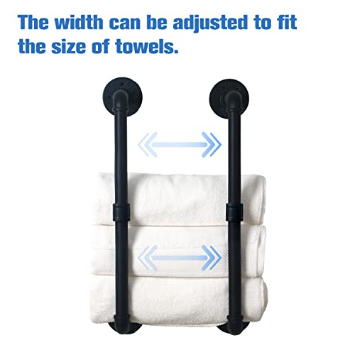 HouseAid Industrial Pipe Towel Rack, Farmhouse Bathroom Towel Storage Holder, Vintage Style Towel Organization, Wall Mounted, Matte Black