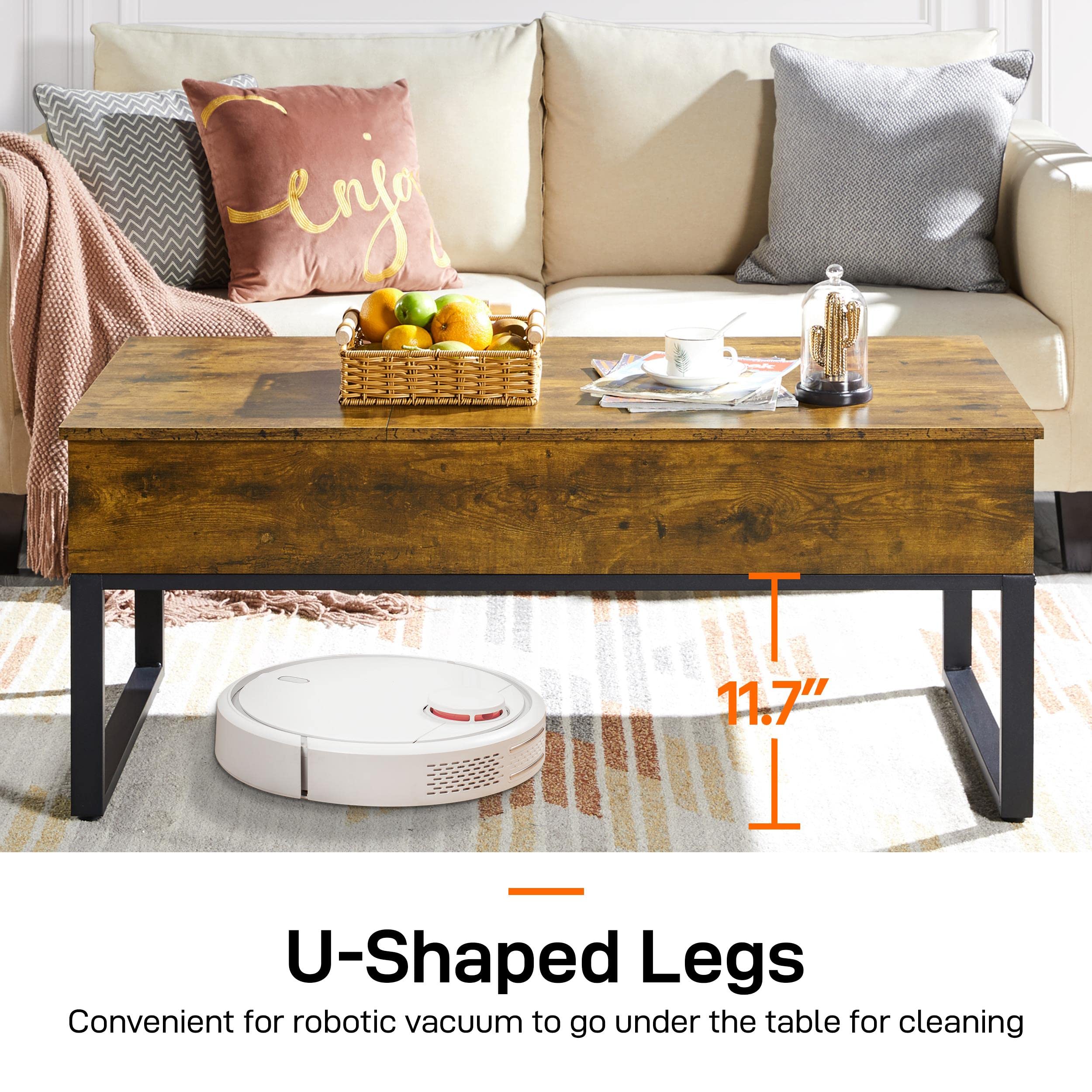 Yaheetech Lift Top Coffee Table with Storage, Industrial Coffee Table with Hidden Compartment & Lift Tabletop for Living Room, Rustic Brown