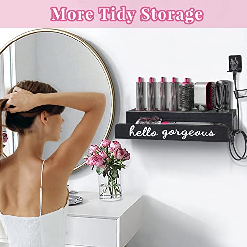 Wood & Metal Storage Holder for Dyson Airwrap, Curling Iron Holder for Dyson Airwrap, Dyson Airwrap Holder Wall Mount, Dyson Hair Dryer Holder Hair Tool Organizer for Dyson Airwrap Styler Accessories