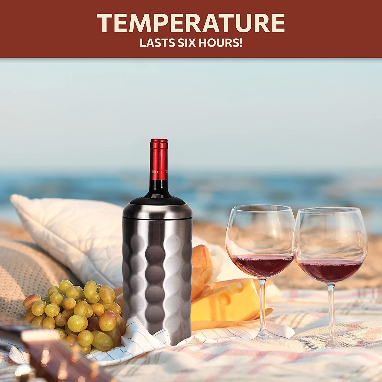 Premium Wine Chiller - 750ml Stainless Steel Wine Bottle Cooler, Vacuum Insulated & Double-Walled - Keeps Wine Cold for 6+ Hours - Champagne Chiller Sleeve for Most Bottles