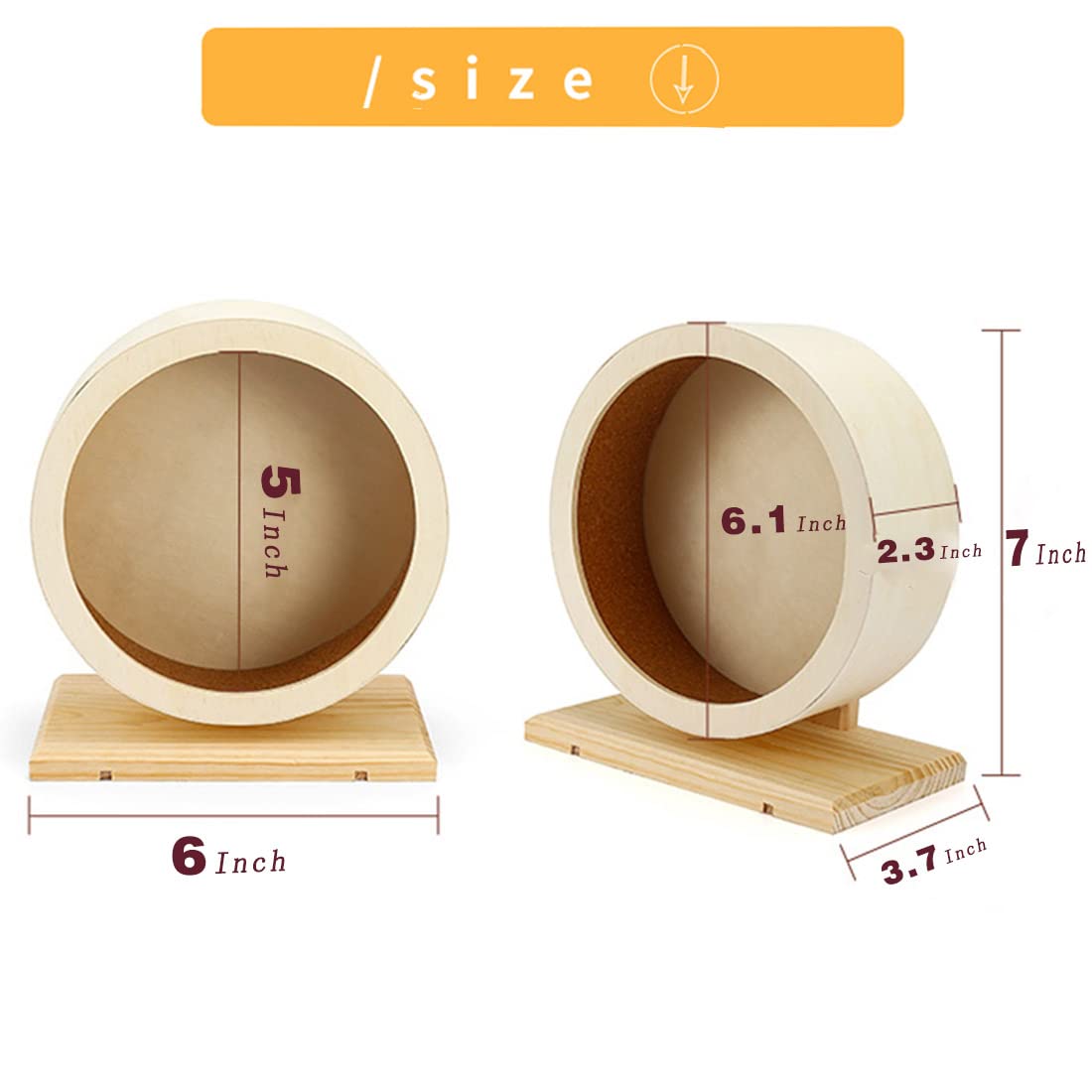 antiai Hamster Wooden Silent Wheel, Small Animal Exercise Wheel Accessories, Quiet Spinner Hamster Running Wheels Prevent Depression Toys for Hamsters, Gerbils, Mice and Other Small Pets (S)