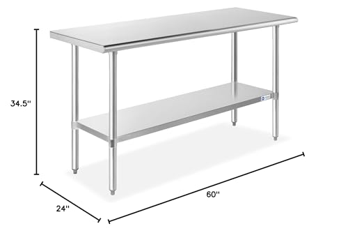 GRIDMANN Stainless Steel Work Table 60 x 24 Inches, NSF Commercial Kitchen Prep Table with Under Shelf for Restaurant and Home