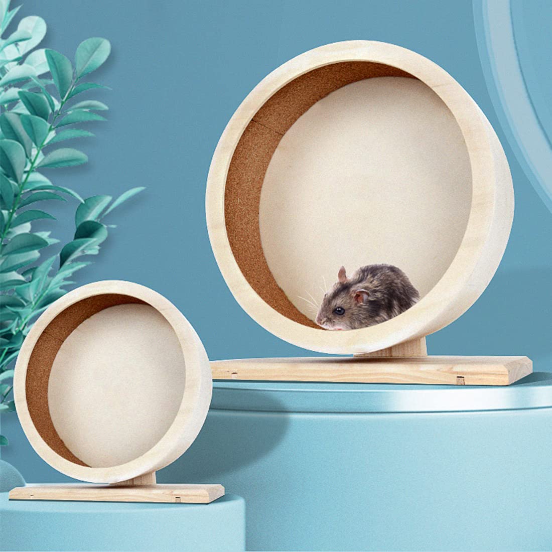 antiai Hamster Wooden Silent Wheel, Small Animal Exercise Wheel Accessories, Quiet Spinner Hamster Running Wheels Prevent Depression Toys for Hamsters, Gerbils, Mice and Other Small Pets (S)