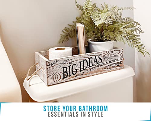 Bathroom Decor Box, 2 Sides with Funny Sayings -Perfect for Farmhouse Bathroom Decor, Rustic Bathroom Decor, Funny Toilet Paper Holder - Rustic White