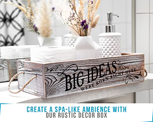 Bathroom Decor Box, 2 Sides with Funny Sayings -Perfect for Farmhouse Bathroom Decor, Rustic Bathroom Decor, Funny Toilet Paper Holder - Rustic White