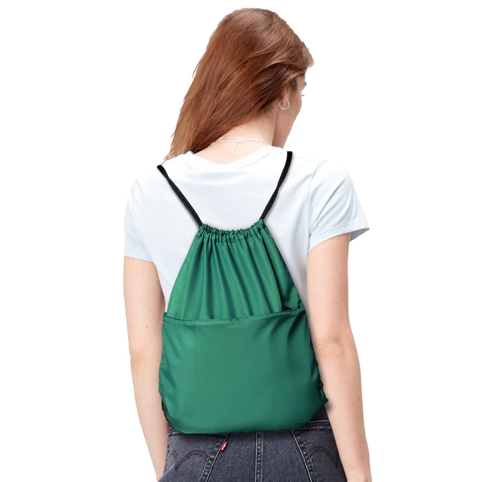 AirBuyW Drawstring Backpack, 210D Nylon Foldable Sports Gym Drawstring Tote Bag pack Sack W Zipper Side Pocket For Men Women Hunter Green