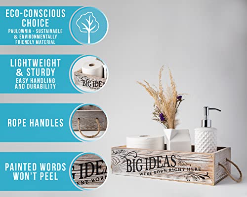 Bathroom Decor Box, 2 Sides with Funny Sayings -Perfect for Farmhouse Bathroom Decor, Rustic Bathroom Decor, Funny Toilet Paper Holder - Rustic White