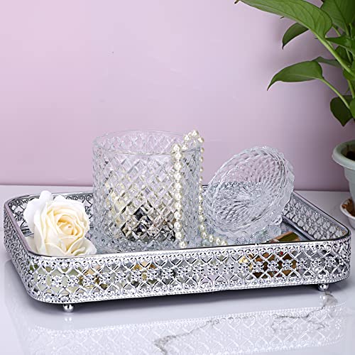 BTSKY Set of 2 Crystal Decorative Jars Glass Qtip Holder with Lids Clear Cotton Swab Holder Apothecary Jar for Bathroom Canisters Classy Candy Dish Decor Jewelry Box for Office Vanity, Large+Small