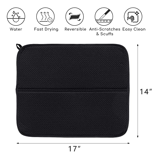Dish Drying Mat for Kitchen Counter Dishes Towels Absorbent Sink Drain Mats with Microfiber,14" x17”,3 Pack Black