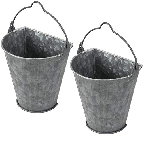 MyGift Wall Mounted Rustic Galvanized Metal Bathroom Toothbrush Holder Toothpaste Holder Bins, Mini Decorative Toiletries and Accessories Storage Buckets, Set of 2