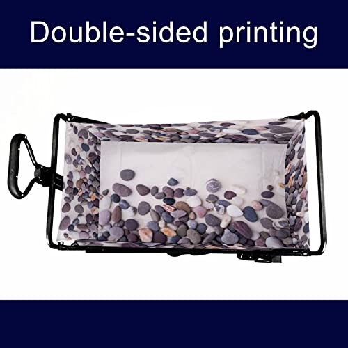 Collapsible Wagon Cart Varied Pebbles on White top View Foldable Utility Wagon Large Capacity Garden Cart with Push Bar for Beach Camp Outdoor Shopping