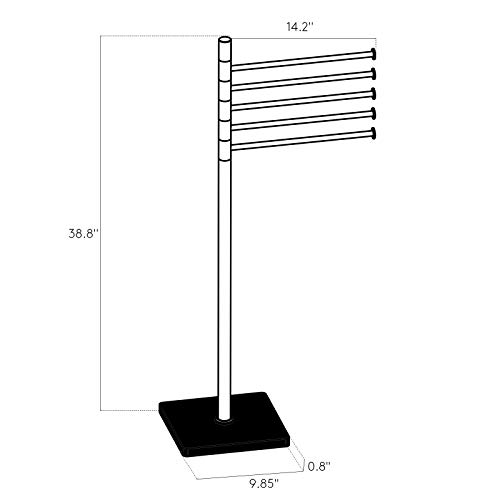 KALYSTE Freestanding Towel Drying Rack β Bathroom Brass Towel Holder Stand, 5 Swivel Arm Rectangle Marble Base 38.8Γ9.85 Inch, Modern Brushed Gold Bath Towel Stand. (Black Base)
