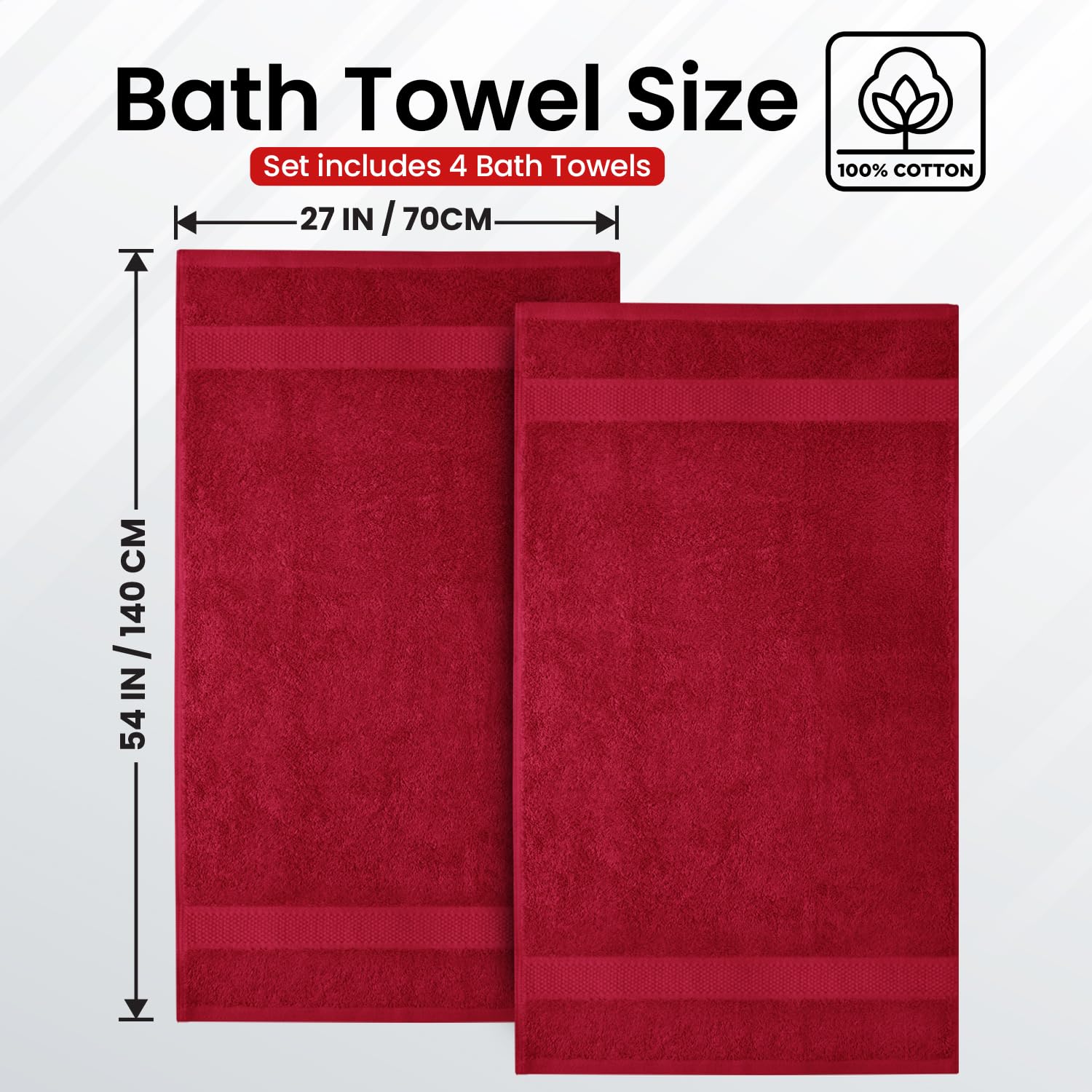 Infinitee Xclusives Luxury 100% Ring-Spun Cotton Bath Towels Set of 4 (27x54 inches) β Soft, Absorbent & Quick-Drying Towels for Bathroom, Gym, Spa & Hotel Use (Intimate Red)