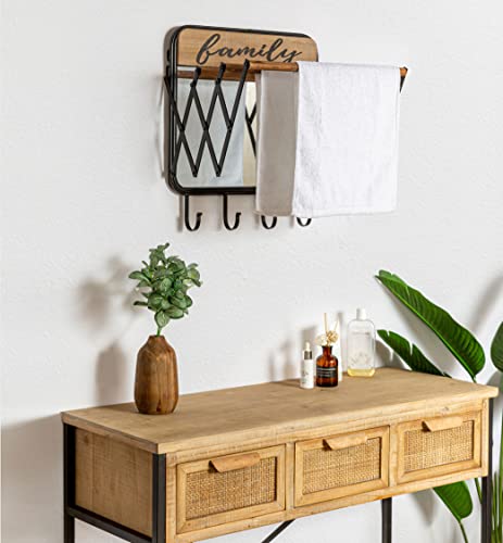 Wall Mirror Accordion Clothes Drying Rack, Laundry Wall Mount Retractable Towel Rack, 3 Bars, Mirror & 4 Hooks, Clothes Save Space Storage, Best for Laundry Room, Mudroom, Bathroom, Father's Day